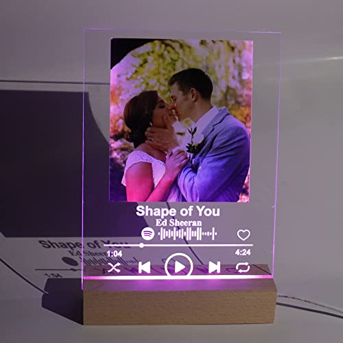 Tina&Co Personalized Acrylic Song Plaque Custom Photo Album Cover Scannable Spotify Code Led Night Light Lamp for Music Lover Boy Friend Girl Friend