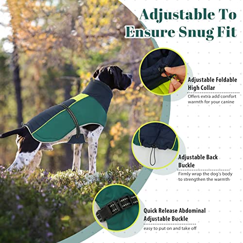 T'CHAQUE Warm Dog Jacket, Cold Weather Coat for Small Medium Large Dogs, Waterproof Reflective Turtleneck Dog Vest, Winter Fleece Dog Outfit with Leash Ring Windproof Adjustable Dog Apparel Clothes