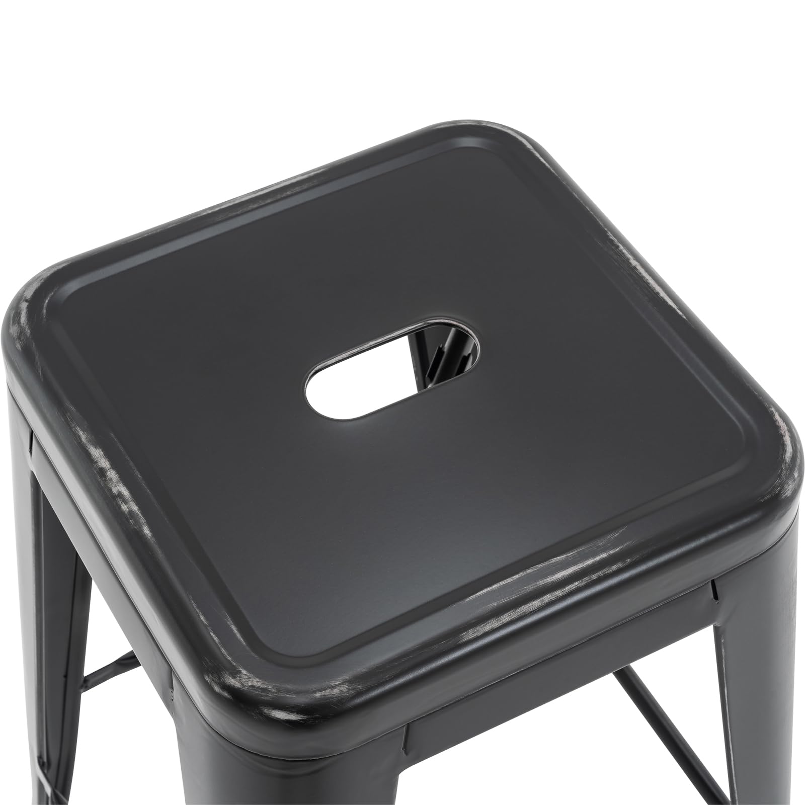 Vogue Furniture Direct 24 Inch Metal Bar Stools, Backless Counter Height Barstools, Indoor Outdoor Stackable Stools with Square Seat, Set of 2 (Distressed Black)