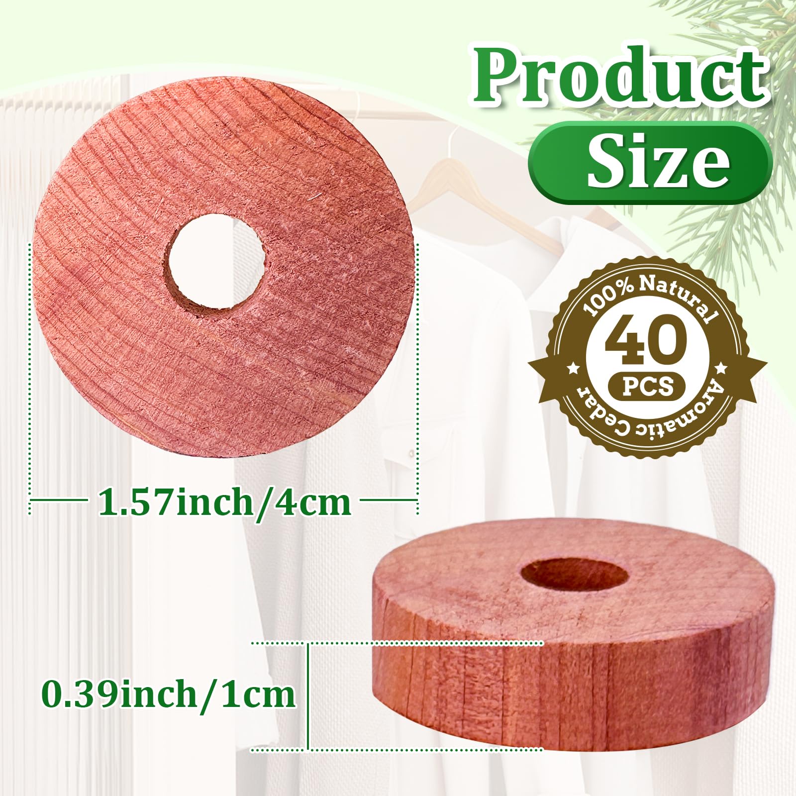 UNIVIVO 40PCS Cedar Rings, 100% Aromatic Red Cedar Blocks for Closet Storage, Wardrobe, Closets Drawers