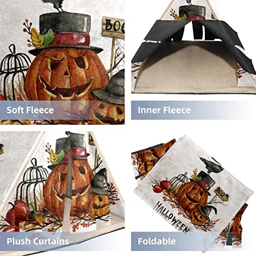 RATGDN Small Pet Hideout Halloween Pumpkin Head and Crows Hamster House Guinea Pig Playhouse for Dwarf Rabbits Hedgehogs Chinchillas