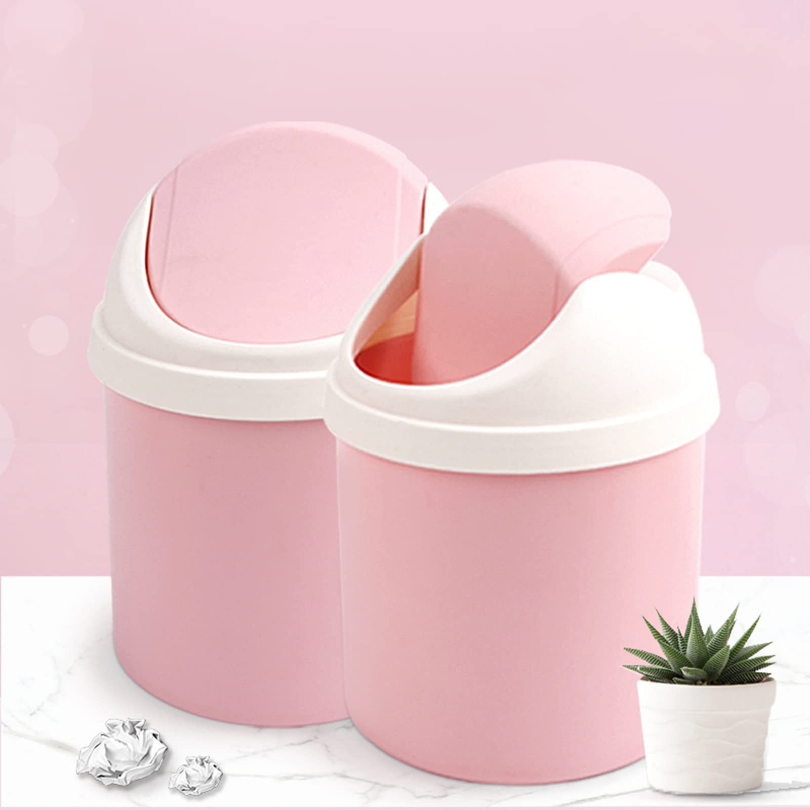 ZGWANSUI 2Pcs Desktop Trash Can with Swing Lid & 120 Trash Bag, Mini Countertop Trash Can for Desk, Tiny Cute Garbage Can, Small Waste Bin for Tabletop Counter Top Vanity Home Office Car, Blue