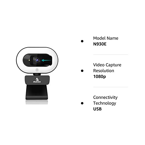 NexiGo StreamCam N930E with Software, 1080P Webcam with Ring Light and Privacy Cover, Auto-Focus, Plug and Play, Web Camera for Online Learning, Zoom Meeting Skype Teams, PC Mac Laptop Desktop
