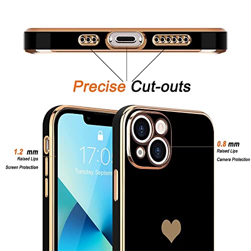 Teageo for iPhone 13 Mini Case for Women Girl Cute Love-Heart Luxury Bling Plating Soft Back Cover Raised Full Camera Protection Bumper Silicone Shockproof Phone Case for iPhone 13 Mini, Black