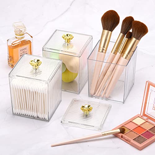 Tecbeauty 3PCS Qtip Holder Bathroom Organizer and Storage Containers Plastic Apothecary Jars Dispenser with Lids for Cotton Ball, Cotton Swab, Cotton Round Pads, Floss