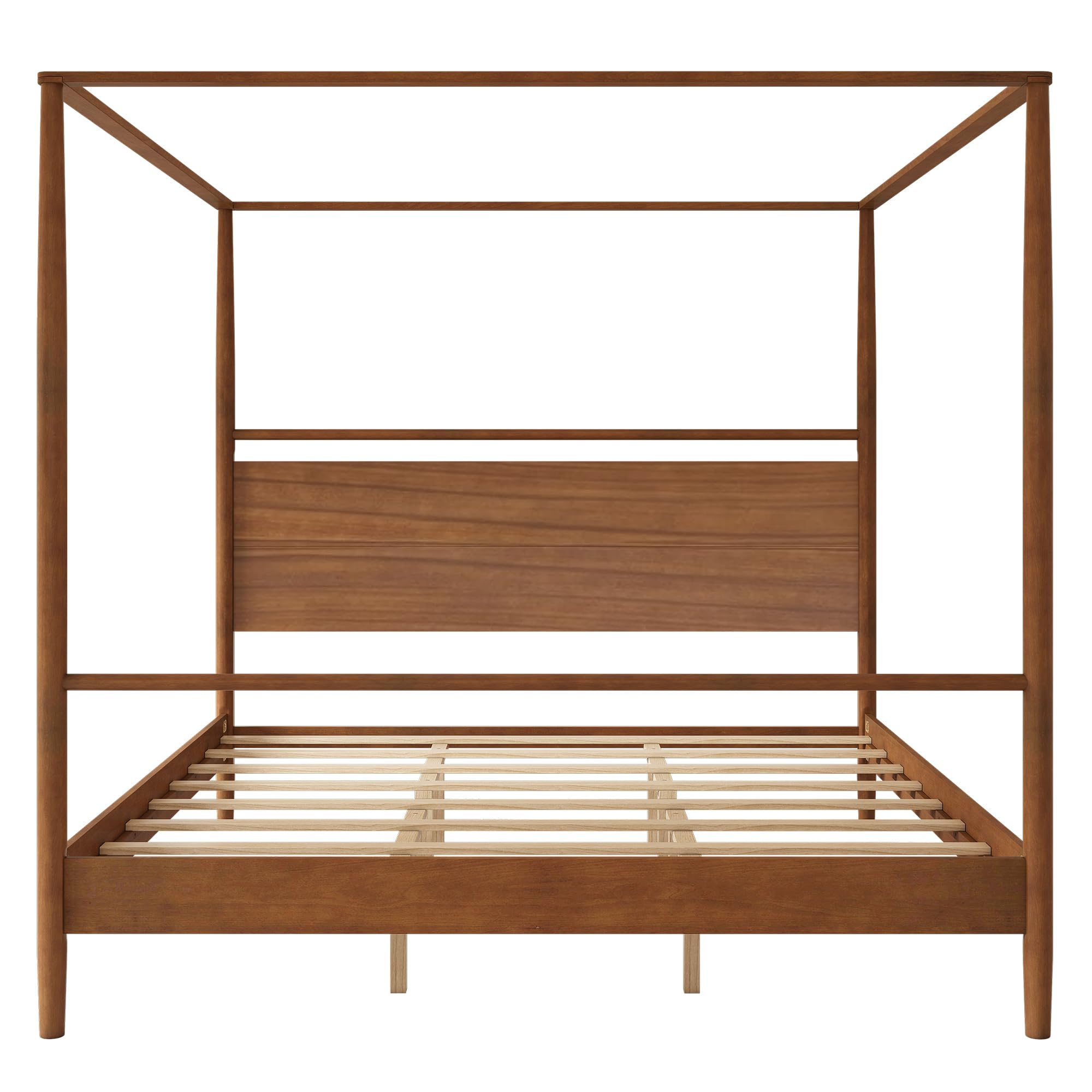 SOFTSEA King Size Canopy Platform Bed, Solid Wood Canopy Bed Frame 4 Posters Canopy Bed, No Box Spring Needed, Walnut