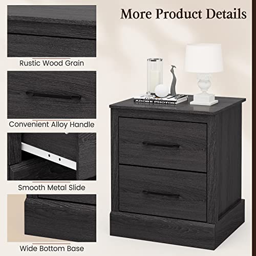 UIIAIOUIAIO Nightstand with 2 Storage Drawers, Wood Bedside Table, Compact Floor Night Stand End Table, Accent Sofa Side Table for Bedroom Living Room, Farmhouse Design, Grey Oak
