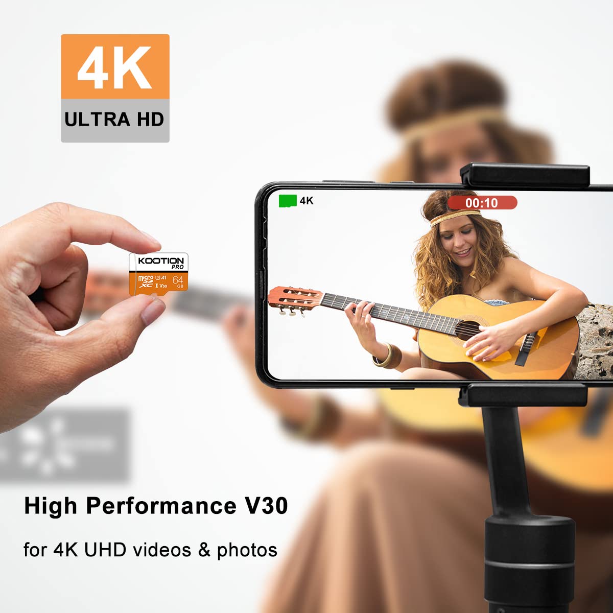 KOOTION 3 Pack 64GB Micro SD Card Ultra Micro SDXC Memory Card 64 GB U3 High Speed TF Card R Flash, A1, U3, V30, 64 GB