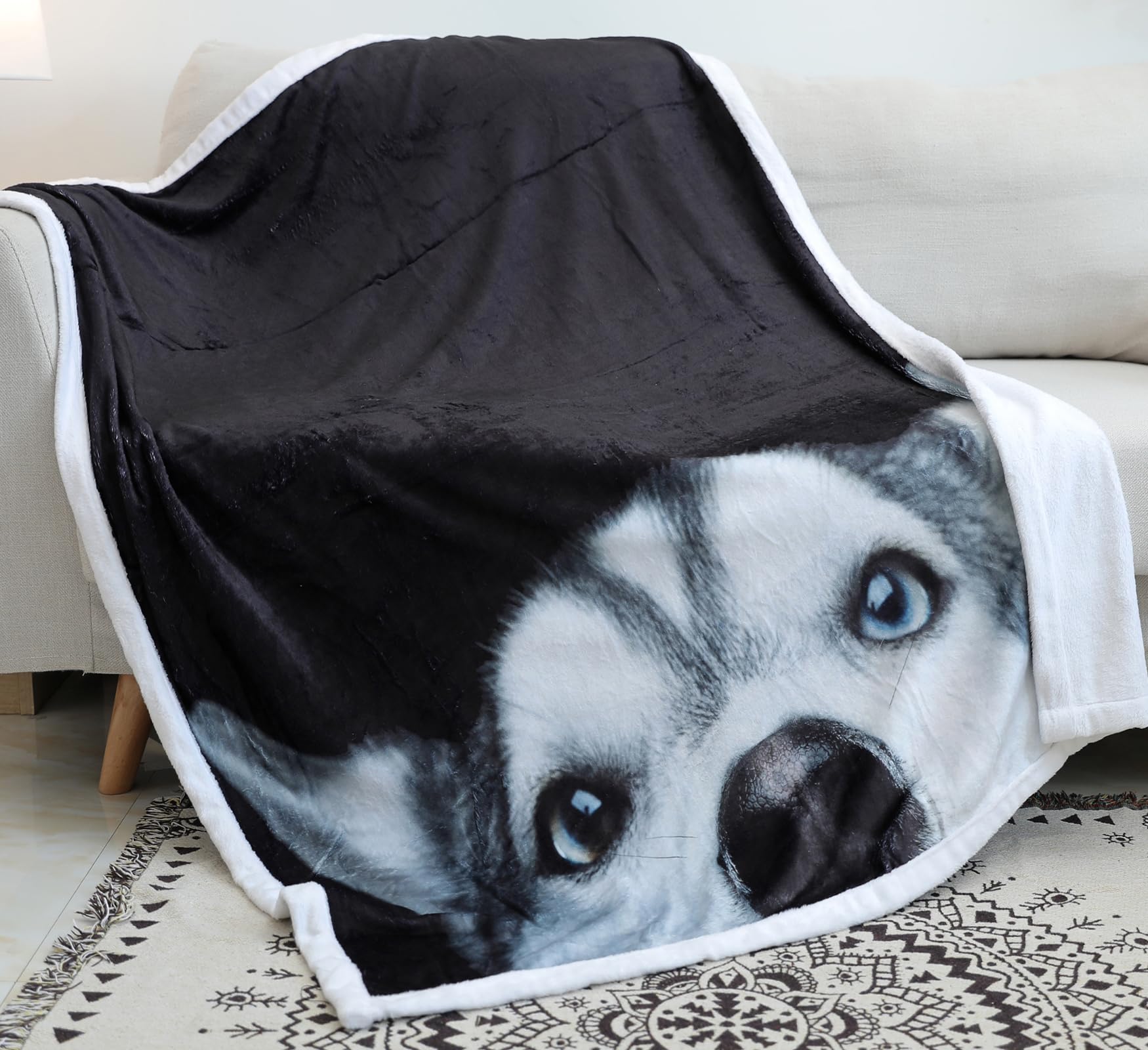 Zevrez Husky Dog Blanket, Cute Husky Gifts Kids Throw Blanket with Dog on It Soft Flannel Blanket Gift for Husky Lovers Boys Girls Sofa Bed(Dog 3, 48"x60")