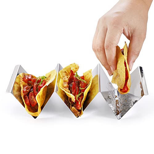 Taco Holder Stands Set of 4 β 2PCS Stainless Steel Taco rack tray and 2PCS Steak Knives β Perfect Combination for Taco Tuesday & Taco Bar - Dishwasher & Microwave Safe