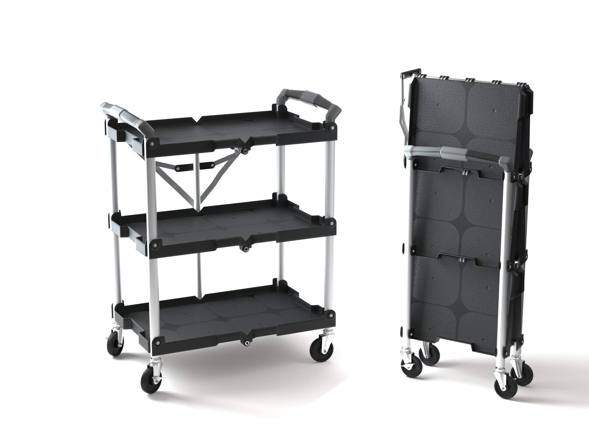 Olympia Tools 85-188 Pack-N-Roll Folding Collapsible Service Cart, Black, 50 Lb. Load Capacity per Shelf | COSCO Shifter Multi-Position Folding Hand Truck and Cart, Green