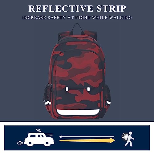UMIRIKO Camouflage Red Kids Backpacks for Boys Girls Elementary School Bookbag 17 Inch Laptop Backpack with Chest Strap 2021518
