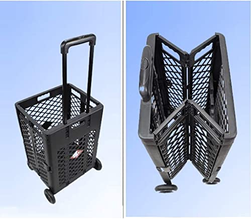 RAZZUM Large Hand Trucks,Plastic Folding Supermarket Shopping Cart Portable Trolley Car Luggage Push Storage Box Storage Box Trolleys/Black