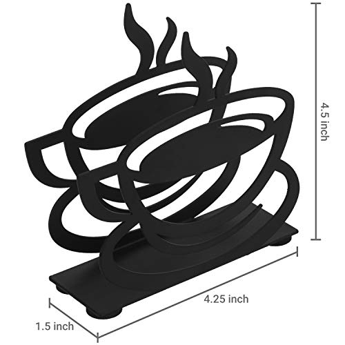 MyGift Black Metal Upright Dining Table Napkin Holder with Cafe Steaming Cup Cutout Design, Countertop Kitchen Coffee Bar Decor