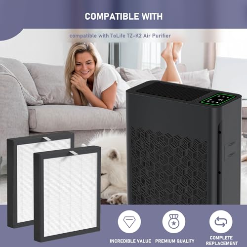 Ontheone TZ-K2 True HEPA Filter Replacement Compatible with ToLife TZ-K2 Air Cleaner Purifier, TZ-K2-A 3-in-1 HEPA High-Efficiency Activated Carbon Filter, 2 Pack