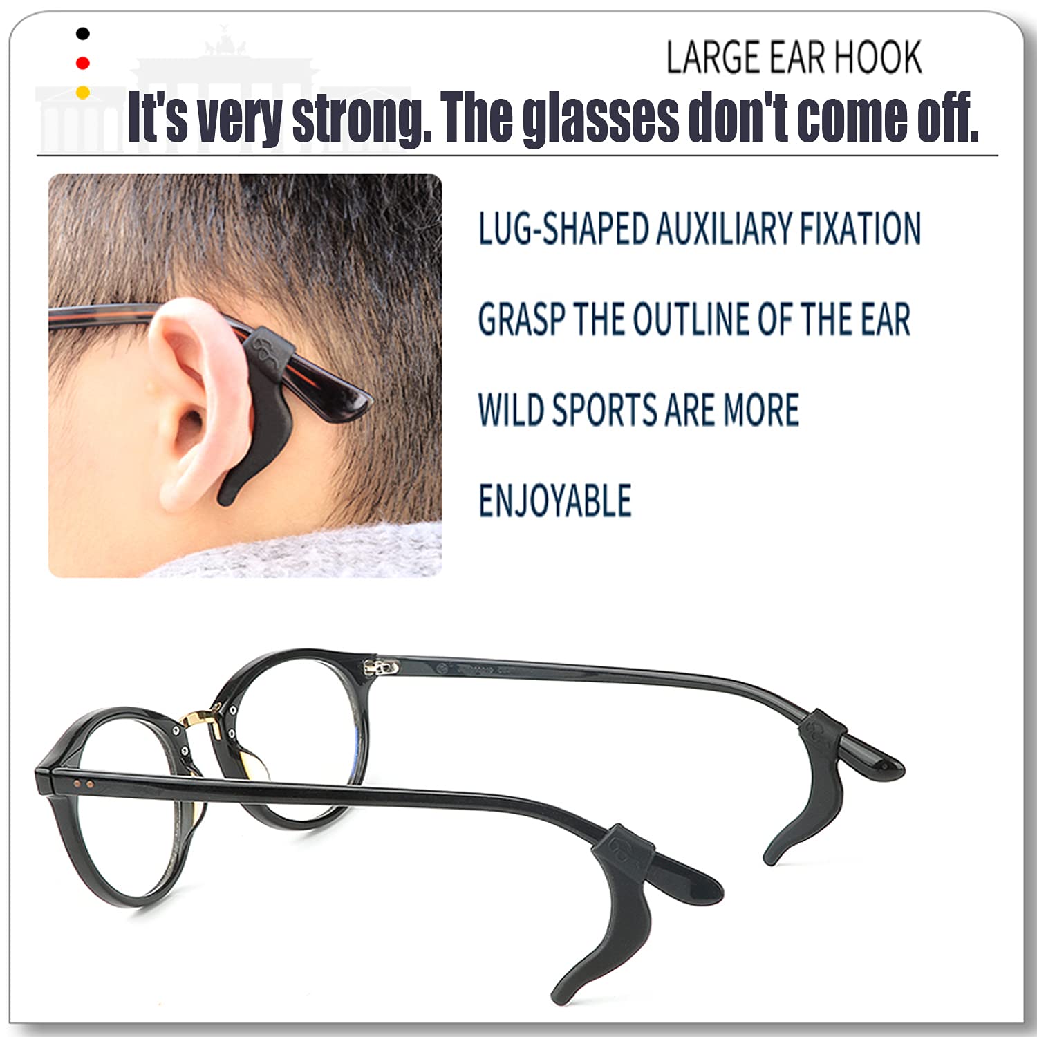 MOLDERP Eyeglass Ear Grips - 18 Pairs Glasses Anti-Slip, Comfortable Silicone Elastic Eyeglasses Temple Tips Sleeve Retainer, Prevent Eyewear Sunglasses Spectacles Glasses Slipping (Black-2)