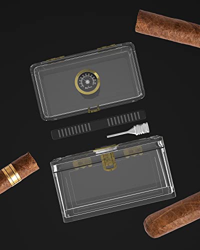 TISFA Acrylic Cigar Humidor with Humidifier and Hygrometer, Desktop Cigar Case Box That can Hold About 15-20 Cigars (S)