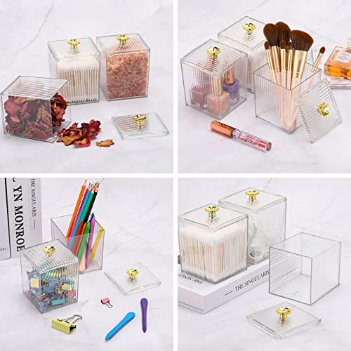 Tecbeauty 3PCS Qtip Holder Bathroom Organizer and Storage Containers Plastic Apothecary Jars Dispenser with Lids for Cotton Ball, Cotton Swab, Cotton Round Pads, Floss