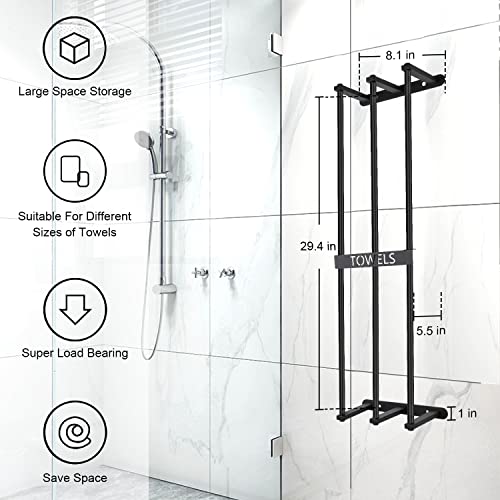 Towel Rack Wall Mounted, Towel Holder for Bathroom Wall, Minimalist Design for 3 Bar Towel Racks, for Bathroom, Camper Vans and Camper,for Folded Large Towel – Black