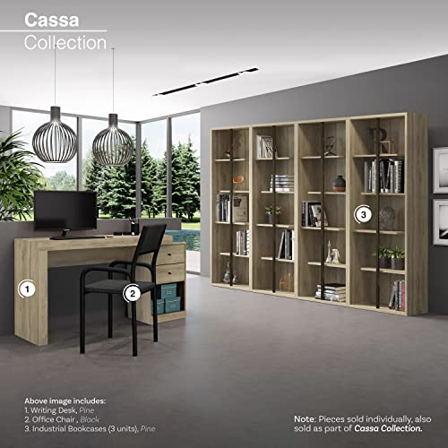 Techni Mobili Expandable Desk with Storage Drawers & Open Shelf - Expands from 47 Inch to 57 Inch - Pine Computer Desk with Printer Space - Modern Home Office Table with Drawers Blanco Collection