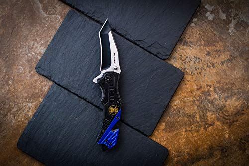 TAC Force TF-640PD Assisted Opening Folding Knife, Two-Tone Tanto Blade, Black/Blue Handle with Police Medallion, 4-1/2-Inch Closed