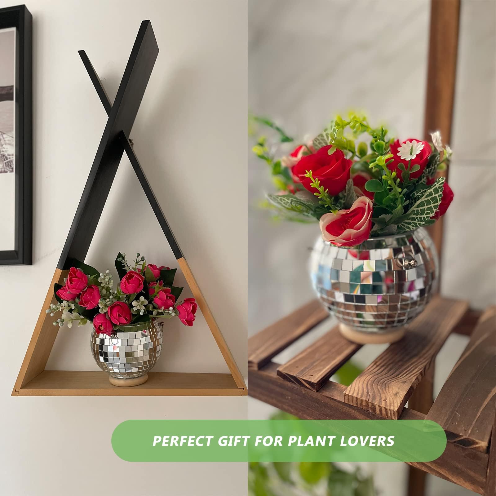 ORIKASO 2 Pcs 4" Disco Ball Planter with Chain - Mirror Ball Flower Succulents Pots - Home Boho Hanging Planter - Ideal for Indoor and Outdoor Decorations