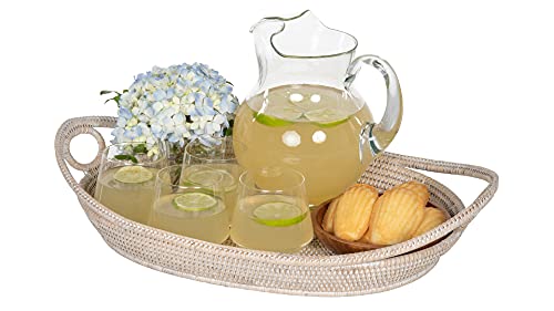 KOUBOO La Jolla Oval Rattan Tray with Looped Handles, White-Wash, Large