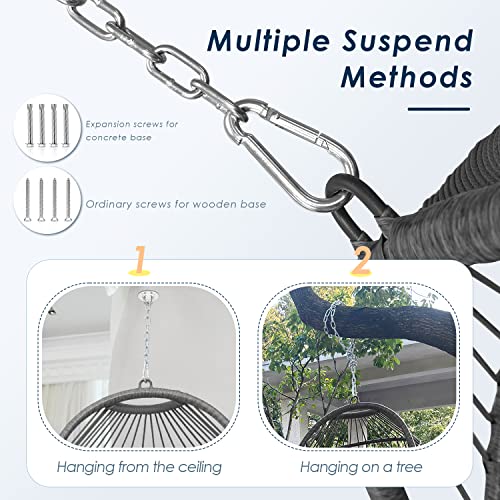 NICESOULĀ® Hanging Egg Chair Without Stand Tree Ceiling Egg Basket Chairs UV Resistant 265lbs Capaticy for Patio Backyard Balcony Bedroom Living Room with Hanging Steel Chain & Cushions Dark Grey