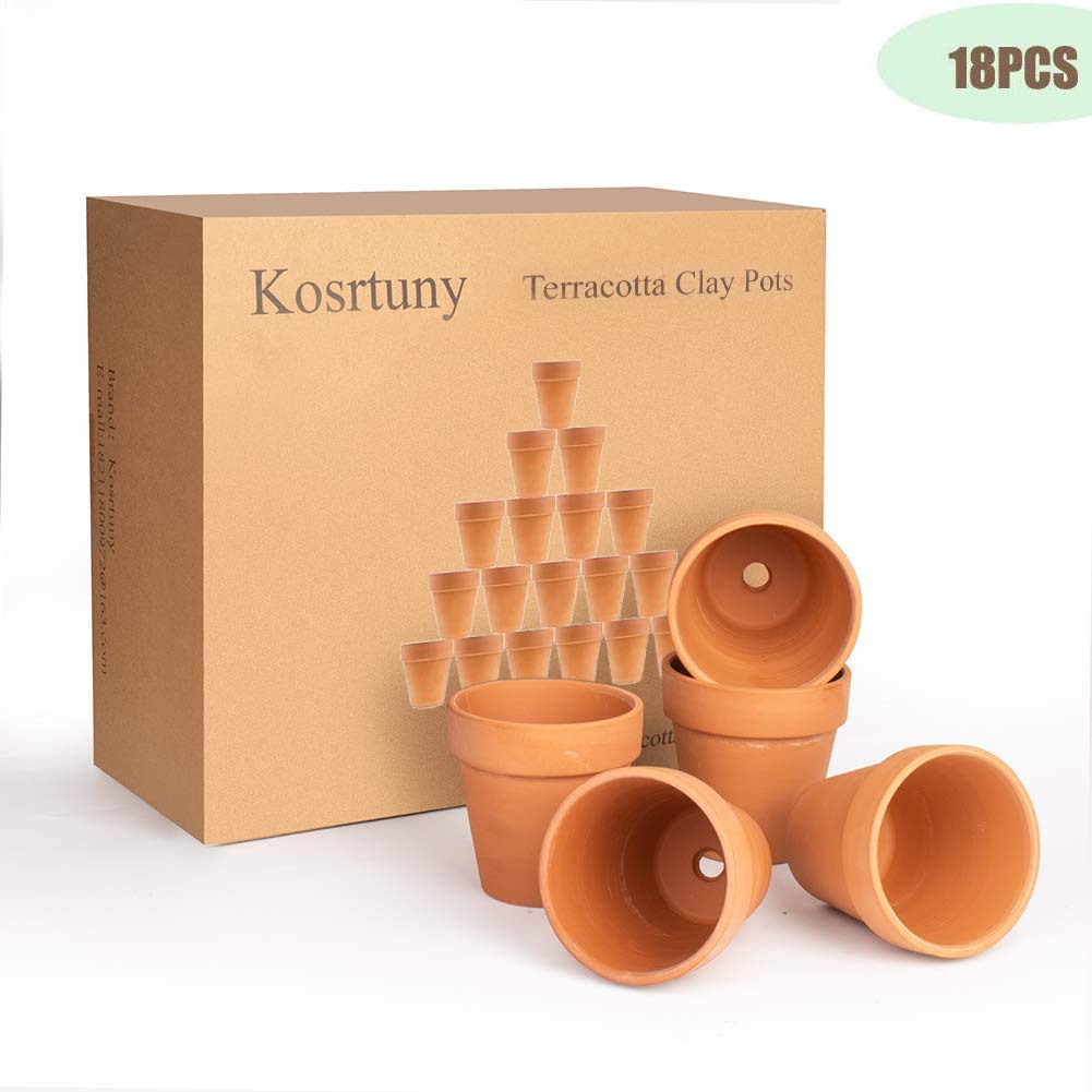 Kosrtuny 3 Inches Terracotta Clay Pots Pack of 18 pcs- Pottery Fleshy Flower Planter with Drainage Hole,for DIY Home and Office Desktop/Windowsill/Ornament Decoration Wedding