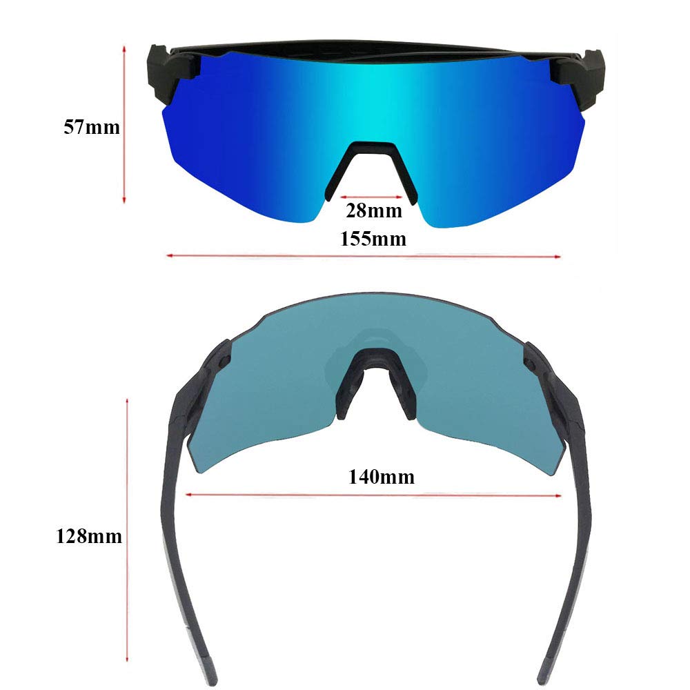 HTTOAR Cycling Glasses Sports Sunglasses with 3 Interchangeable Lenes for Men Women (Black blue)