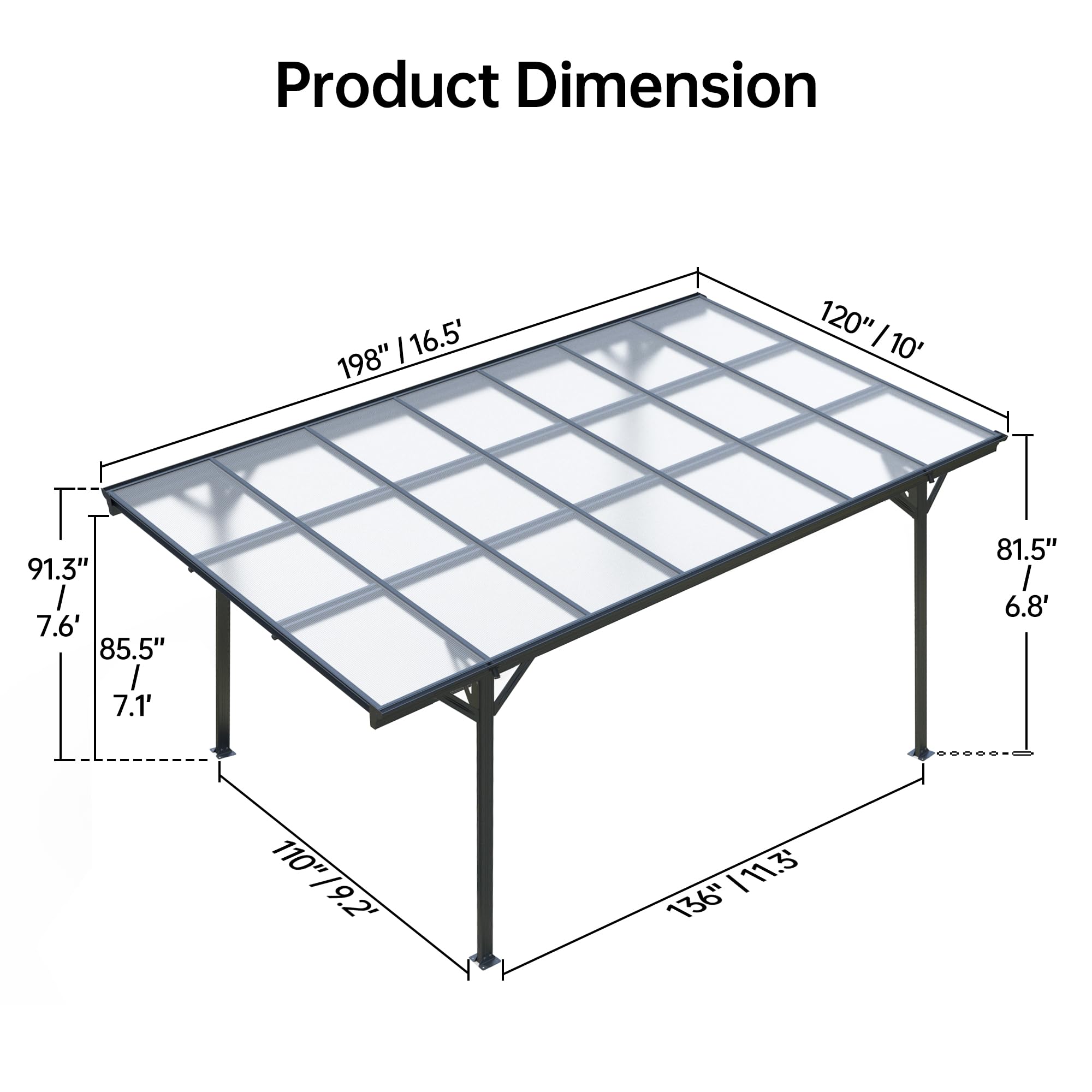 Real Relax Carport Heavy Duty Metal, 10 x 16 ft Aluminum Pitched-Roof Canopy with Polycarbonate Panel