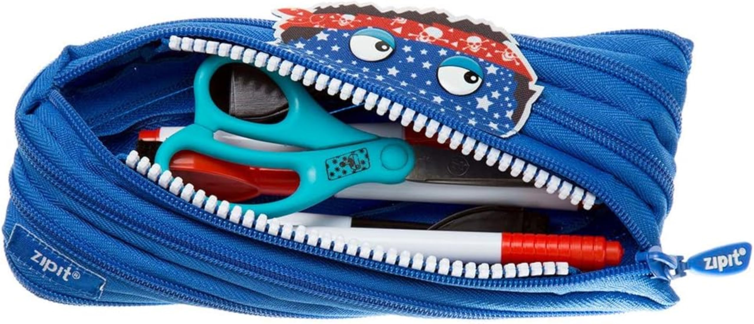 ZIPIT Monstar Pencil Case for Boys, Holds Up to 30 Pens, Machine Washable, Made of One Long Zipper! (Blue)