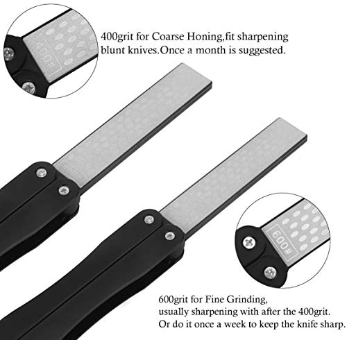 XILEWHZF 2 Pcs 400/600 Grit Portable Handheld Double Sided Sharpener Pocket Diamond Knife Sharpening Stone for Kitchen, Garden, Outdoor tools Fine/Coarse Grinding (Black/Orange)