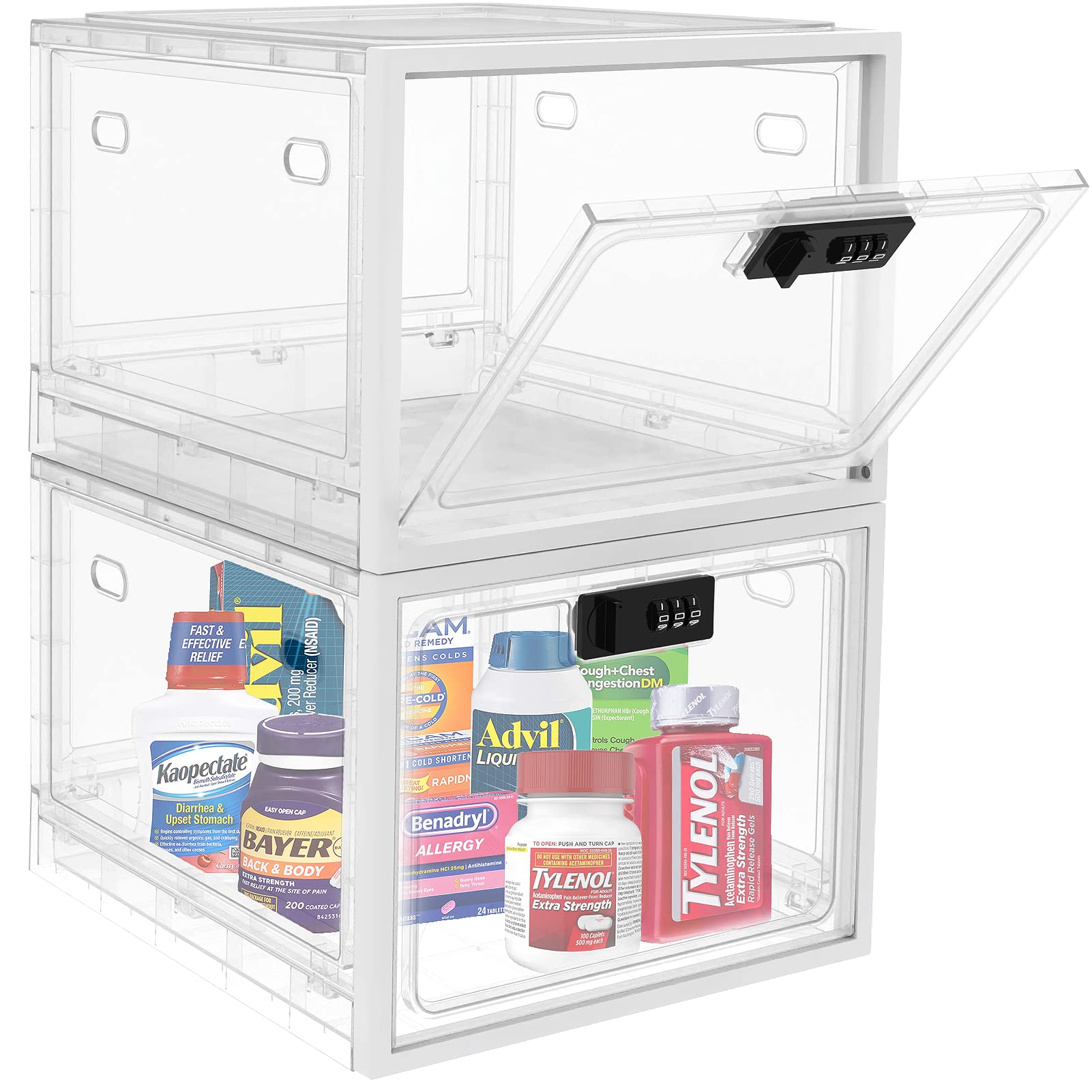Medicine Lock Box for Safe Medication, Large Storage Lock Box for Personal Items, Refrigerator Lock Box for Kitchen Food Safe, Phone Jail Locking Box for Phone, iPad, Electronics, 2 Pack