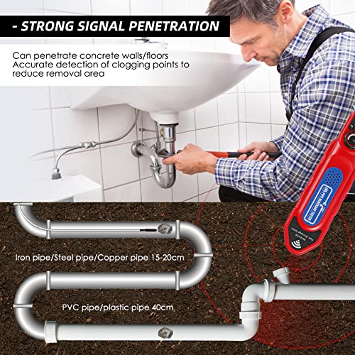 Mxmoonant Pipe Blockage Detector 40M/130ft Pipeline Scanner for PVC Iron Cement Wall with Waterproof Probes|Sensitivity|Accurate Positioning (40M)