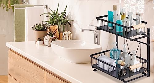 Under Sink Organizers and Storage, Ziqianhard 2 Tire Slipping Drawer Organizer for Bathroom, Pull-out Cabinet Organizer for Kitchen