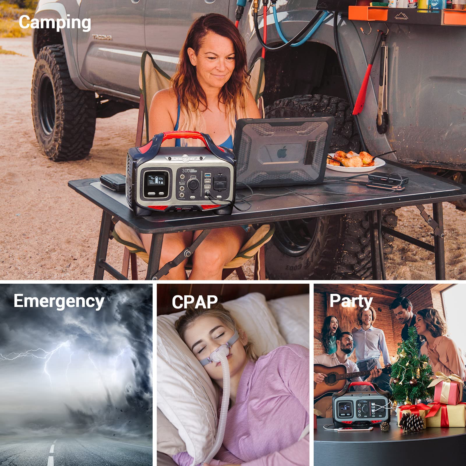 ROCKPALS 300W Portable Power Station with 100W Solar Panel, Solar Generator with Panel Included for Backup Power, Outdoor Adventure and Camping