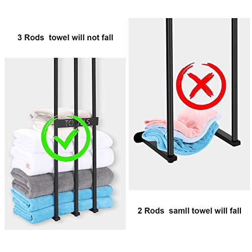 Towel Rack Wall Mounted, Towel Holder for Bathroom Wall, Minimalist Design for 3 Bar Towel Racks, for Bathroom, Camper Vans and Camper,for Folded Large Towel – Black