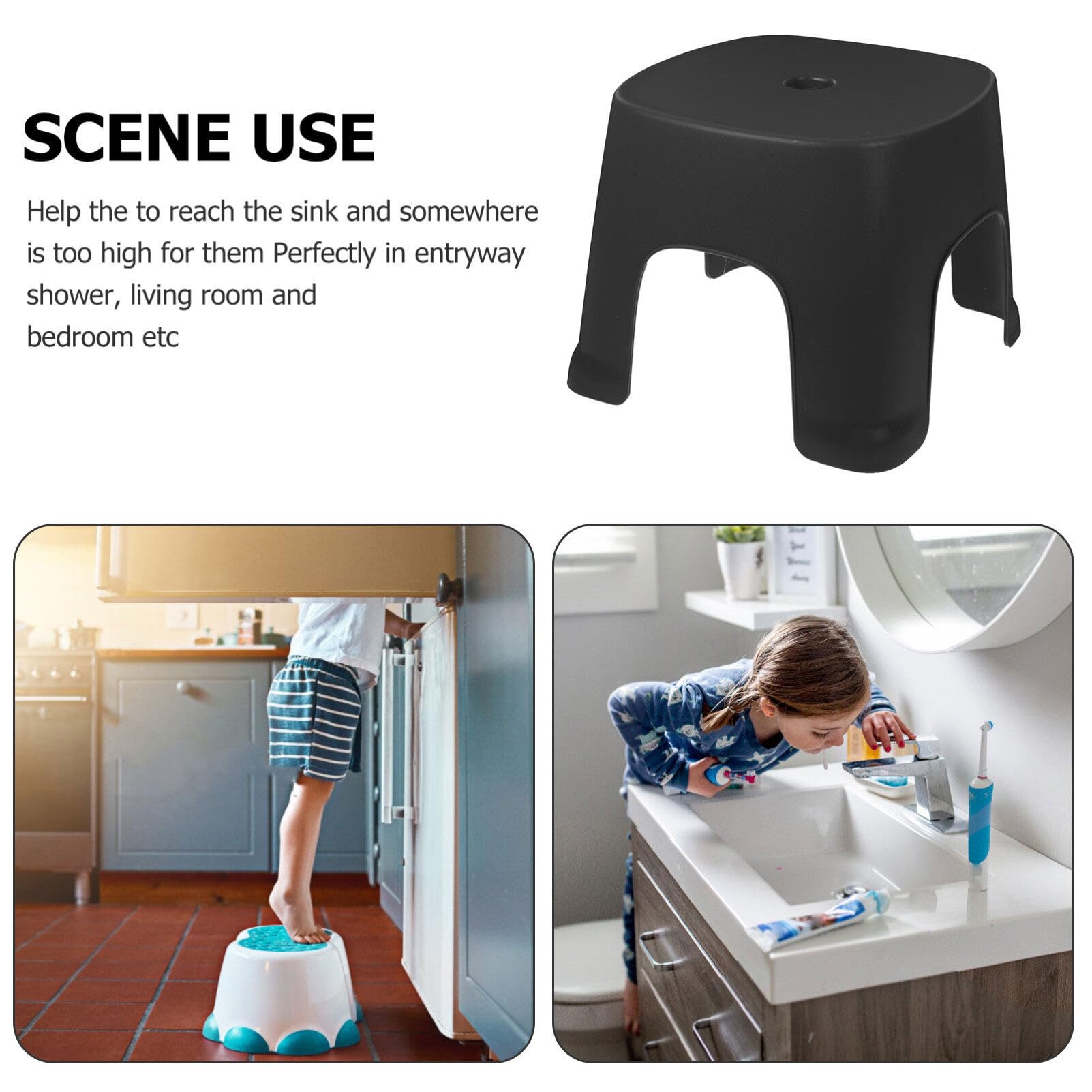 STOBAZA Step Stool for Kids Plastic Step Ladder Compact Foot Stool Foldable Step Riser for Adults Kitchen Bathroom Living Room Black - 8.06X7.66X6.29in