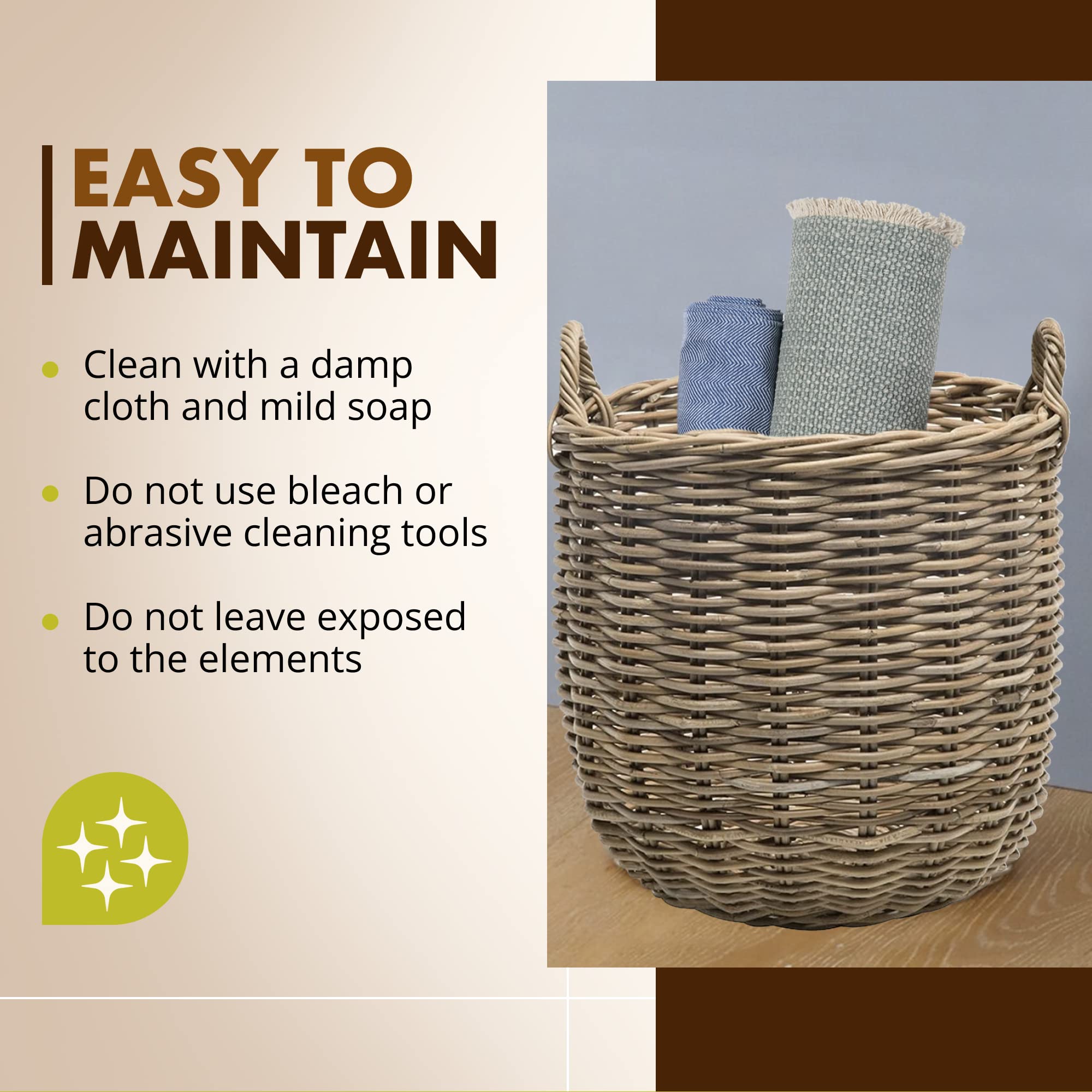 KOUBOO Rattan Kobo Round Storage Basket, Handwoven Rattan Basket with Handles, Organization & Home Decor for Storage, Gray-Brown