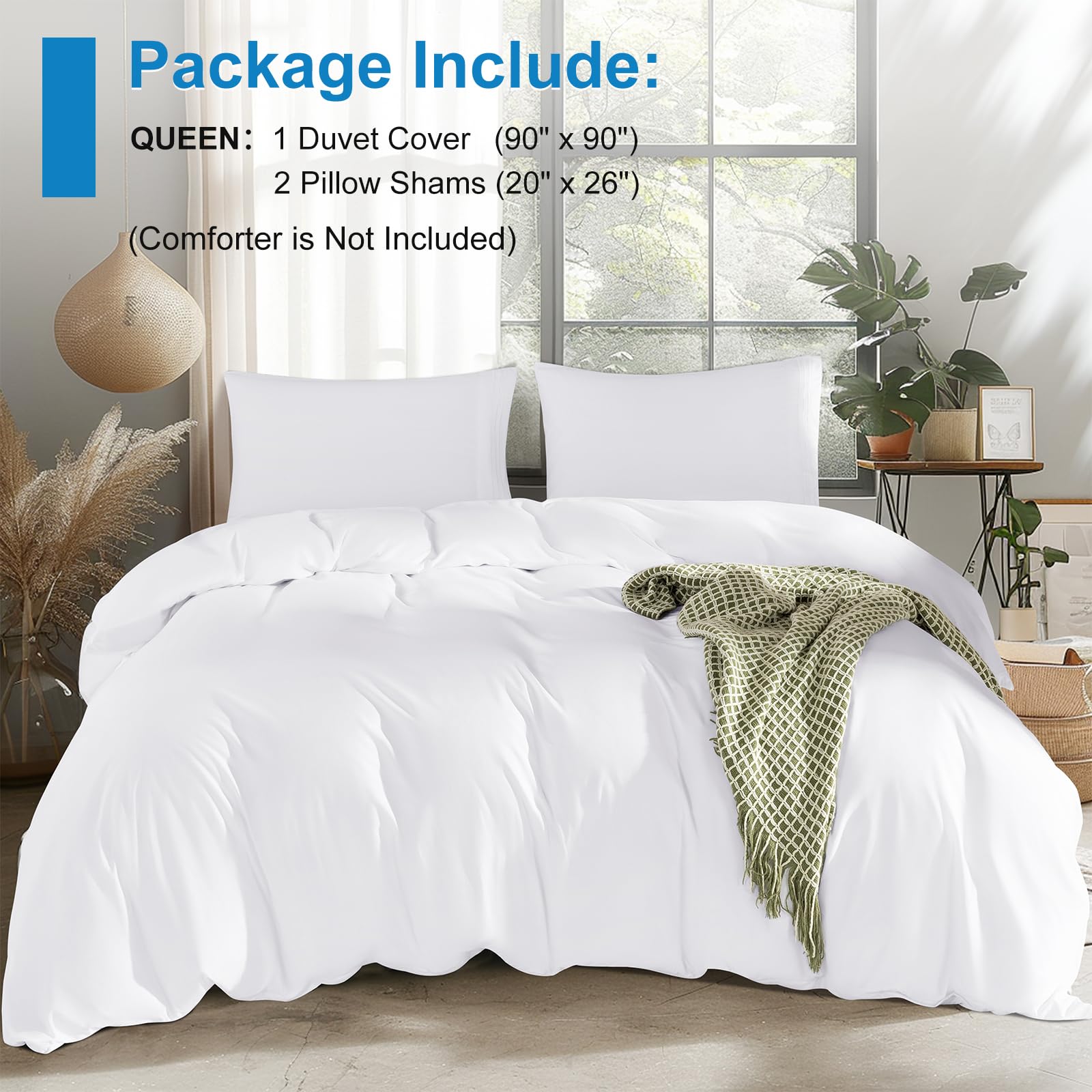 SONORO KATE Duvet Cover Queen,Washed Microfiber Queen Size Duvet Cover Set,Soft & Breathable with Zipper Closure & Corner Ties(White-8,Queen)