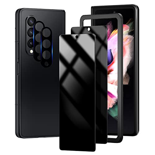 TOCOL [2+2 Pack] for Samsung Galaxy Z Fold 3 5G with 2 Pack Front Privacy Tempered Glass Screen Protector and 2 Pack Camera Lens Protector, Anti-Scratch, Bubble Free, [Anti-Spy], [Alignment Tool],Black