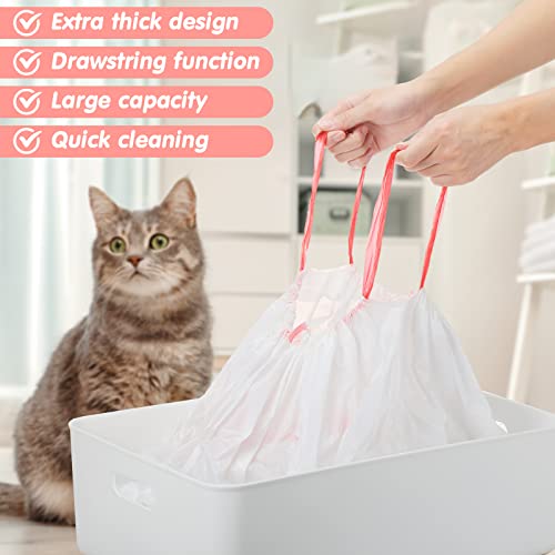 Thenshop 60 Count Litter Box Liners 36'' x 18'' Jumbo Cat Pan Liners Drawstring Cat Supplies Extra Large Disposable Cat Litter Bags Cat Box Liners for Trash Waste Easy Cleaning Litterbox Tidy()