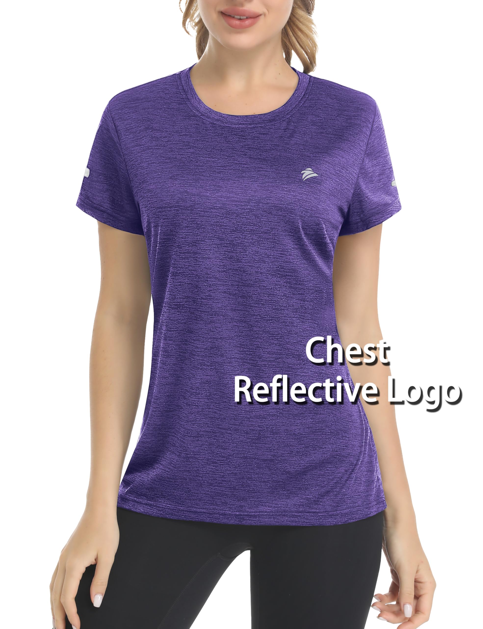 MAGCOMSEN Women Short Sleeve Workout Tops Moisture Wicking Athletic T-Shirts Quick Dry Sports Gym Active Top Violet S