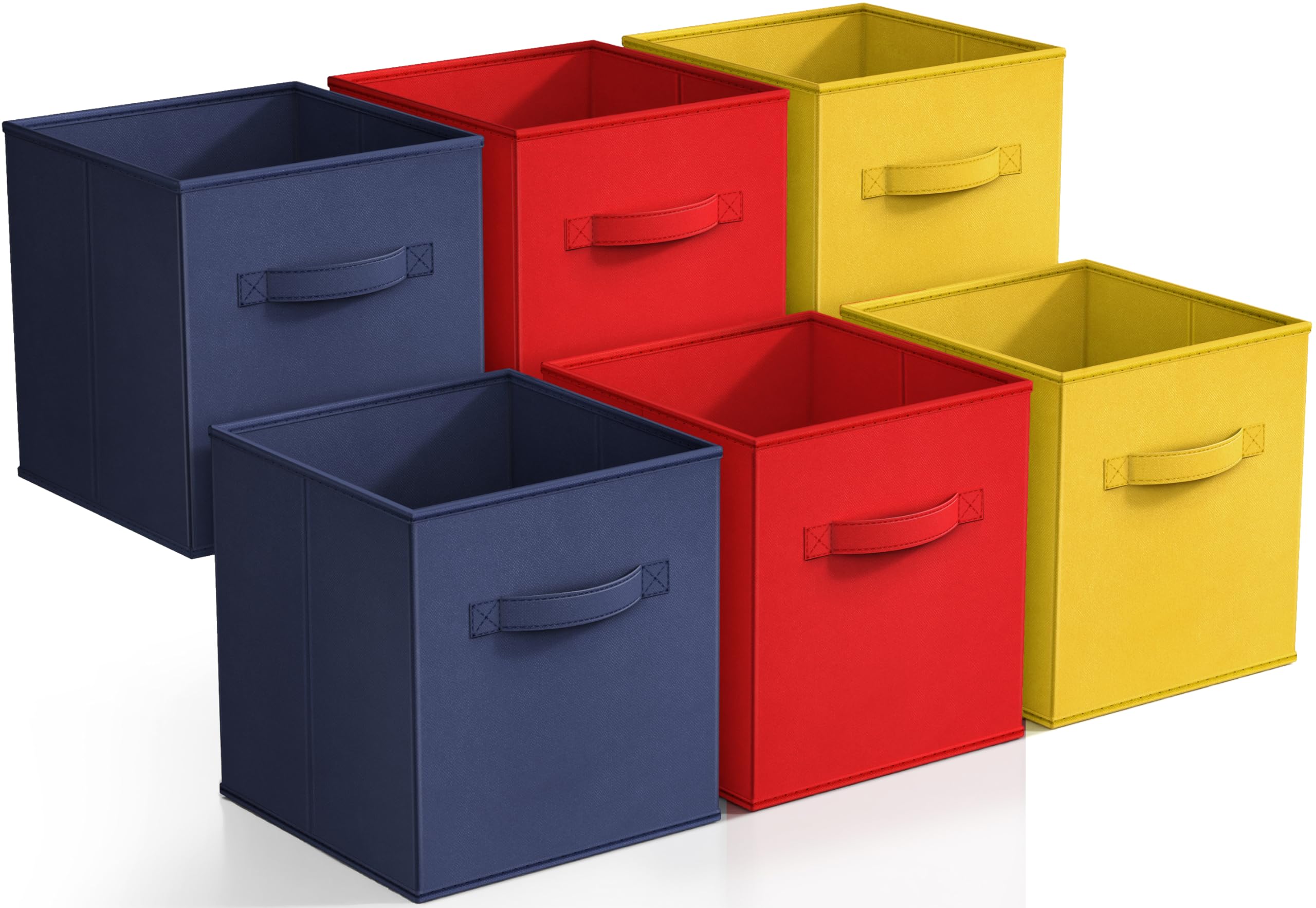 Sorbus 11 Inch Cube Storage Bins Bundle - Set of 6 Pastel Rainbow Bins & Set of 6 Navy, Red, and Yellow Bins (12 Storage Bins Total)