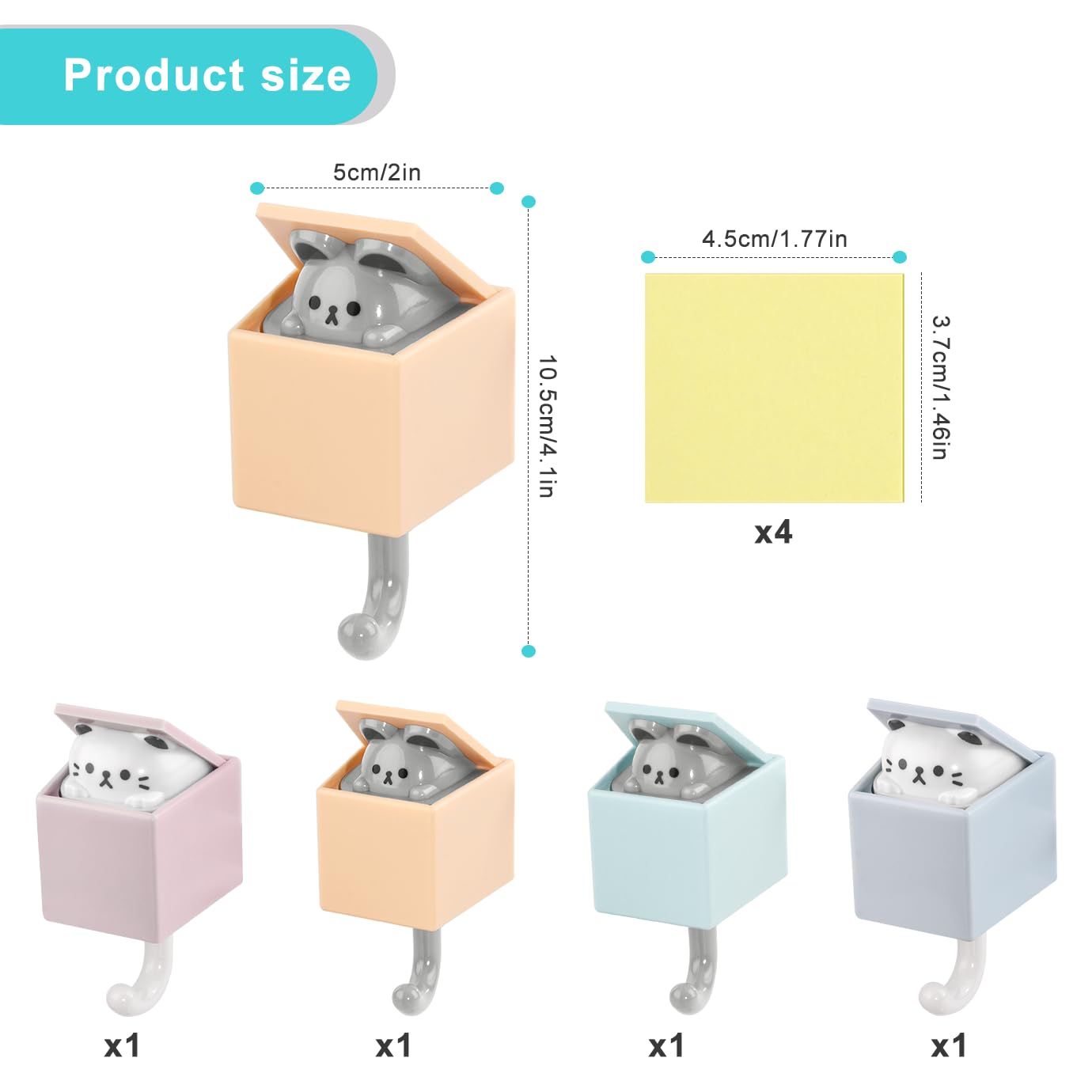 Tophoniex Cute Cat Key Hook, Sticky Coat and Hat Hook, 4 Cute Cat Key Hooks, Plastic Pet Wall Hook for Hanging Keys, Used for Coats, Jackets, Bags, Wall Decoration