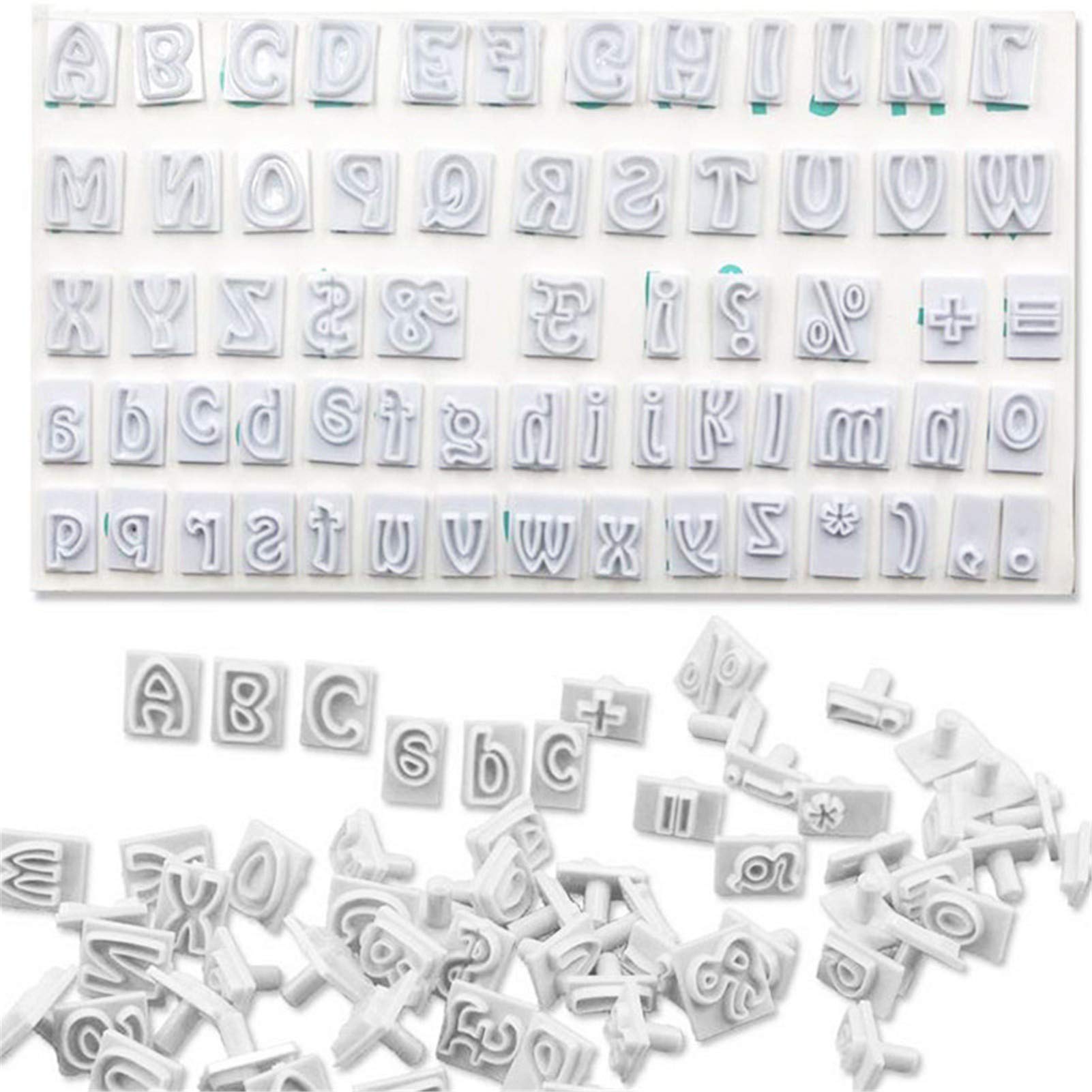 Mini Plastic Alphabet Cookie Cutter Fondant Letter Cutters Symbol Cut Outs Molds Upper & Lower Letter Stamps, 0.5 Inch