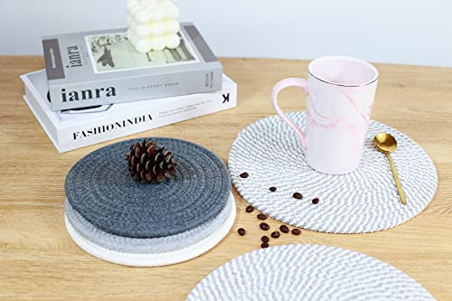 X Large 10 Inches Potholders Set 5 Pcs Trivets Set 100% Cotton Hand Woven Round Place Mats for Kitchen Absorbent, Insulated, Scratch Free Table Protection 2 Pcs 10" and 3 Pcs 7"