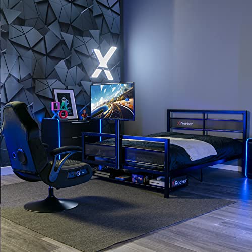 X Rocker Basecamp Gaming Bed Frame, with Rotating TV Mount, Storage, Metal Mesh Frame, 2111101, 80.63" x 37.68" x 42.8", Twin Size, Black