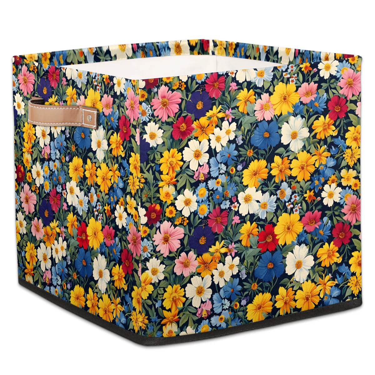 TULIMET Flower Colorful 13 In Cube Storage Bin Fabric Storage Cubes Organizer with Handles, Foldable Decorative Cube Basket for Organizing, Clothes, Closet, Shelves
